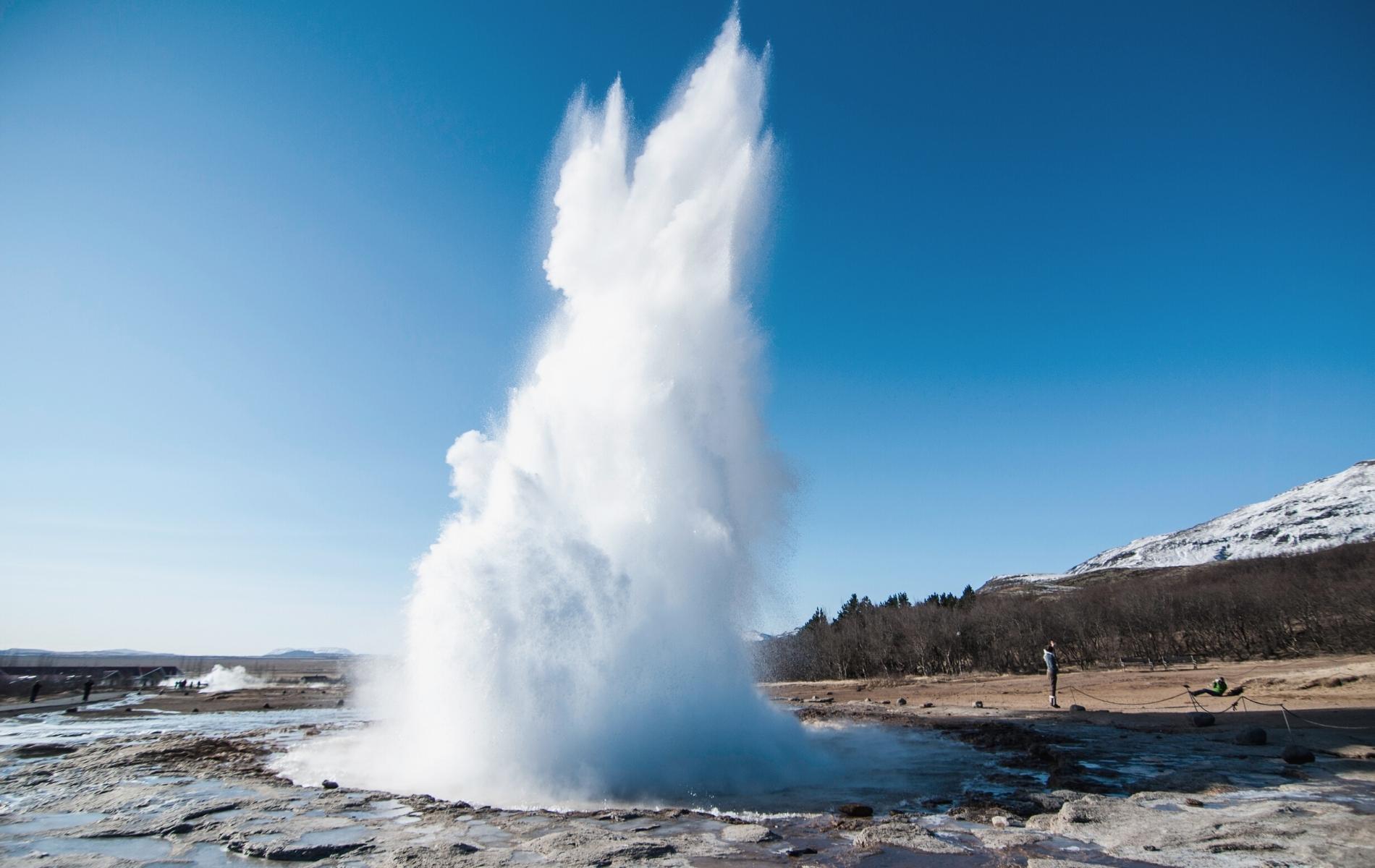 The mighty spurt of water from Geysir, the original hot-water spout ...